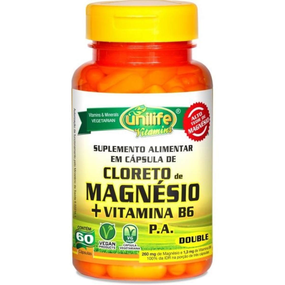 Cloreto De Magnésio Pa + Vit B6 120 Cápsulas 800 mg - Unilife